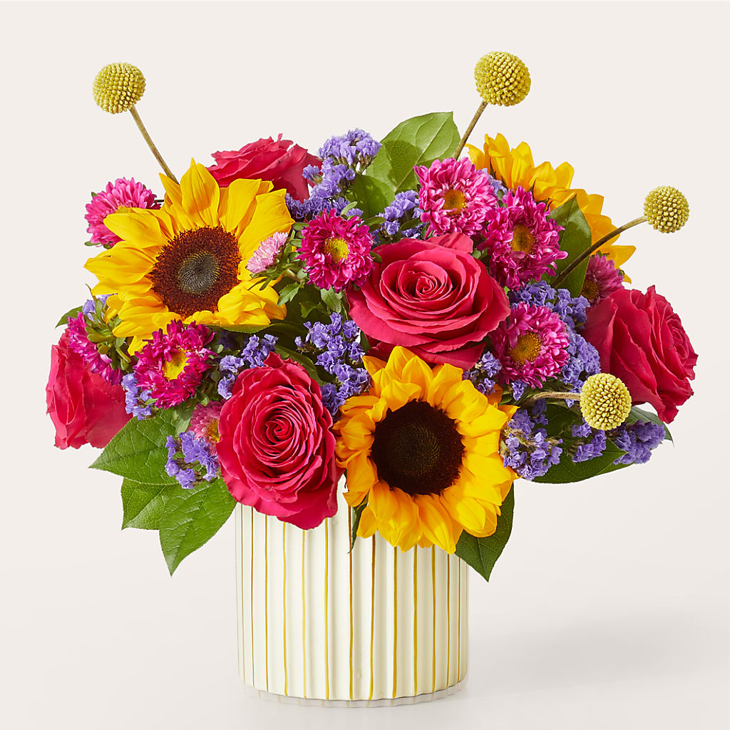 Bubbly Bouquet – blue, pink, yellow flower arrangement | Jarrettsville ...